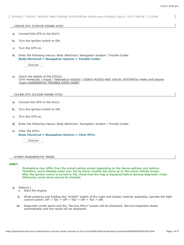 Audio and Visual System (For Radio and Display Type) DTC Check - Clear ...