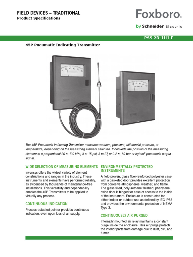 Pneumatic Transmitter Specs | PDF | Thermocouple | Pressure Measurement