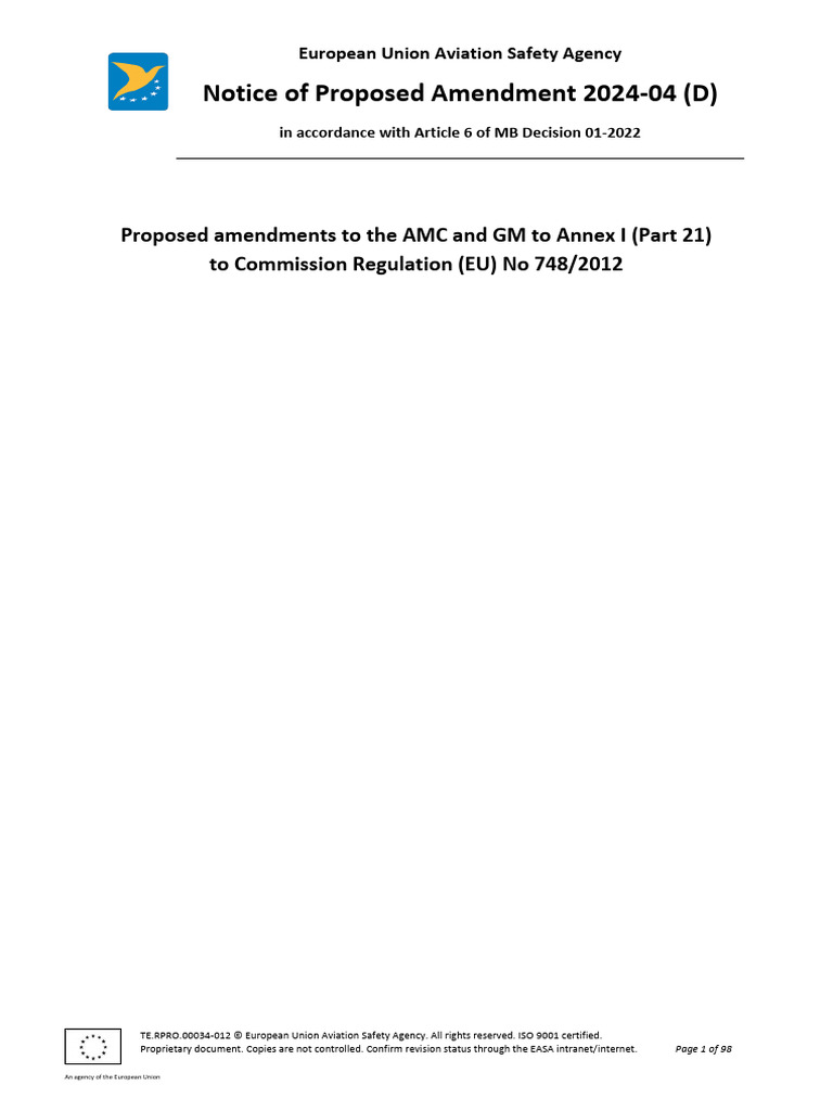 Notice of Proposed Amendment 2024-04 (D) | PDF | European Union | Iso 9000