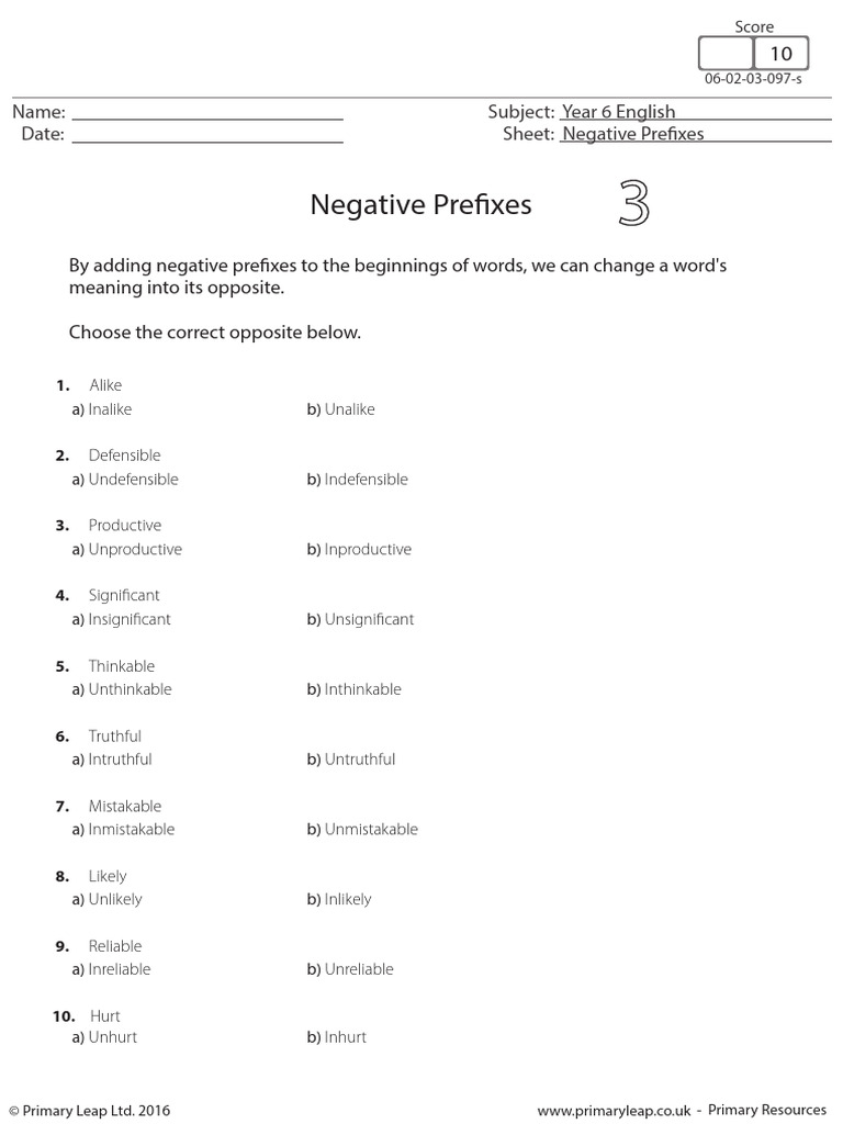 Negative Prefixes | PDF