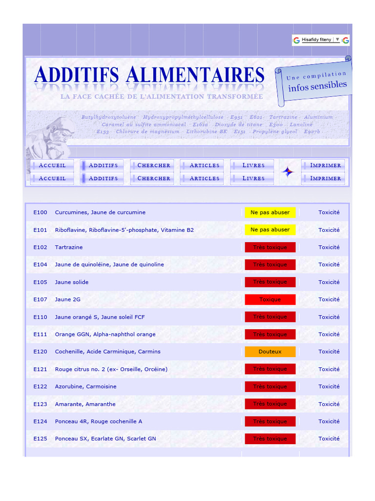 Additifs Alimentaires Liste | PDF | Substances chimiques | Composés ...