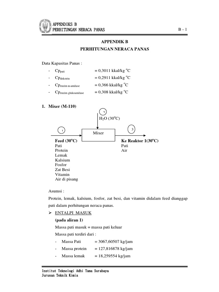 Appendiks B Perhitungan Neraca Panas | PDF