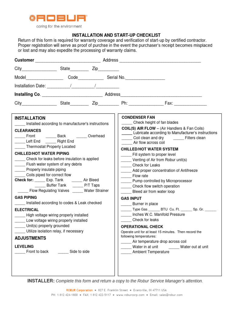 Start-Up Checklist Rev 6 061212 | PDF | Water Heating | Equipment
