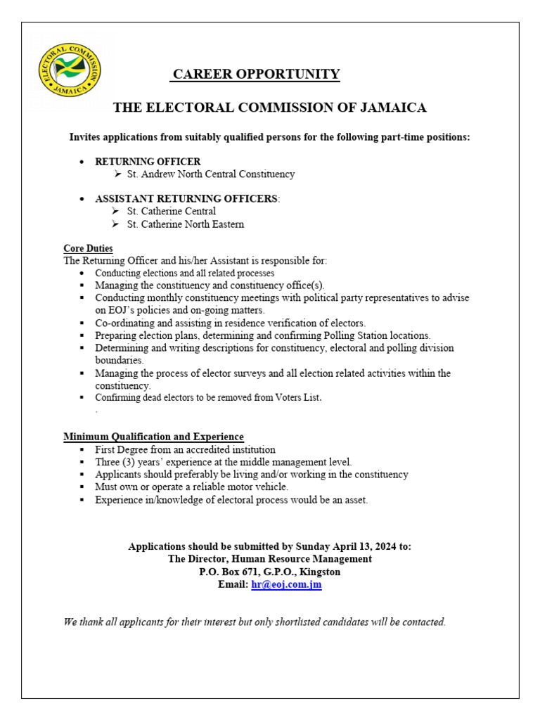 Returning Officer Job Openings 2024 | PDF | Career & Growth | Business