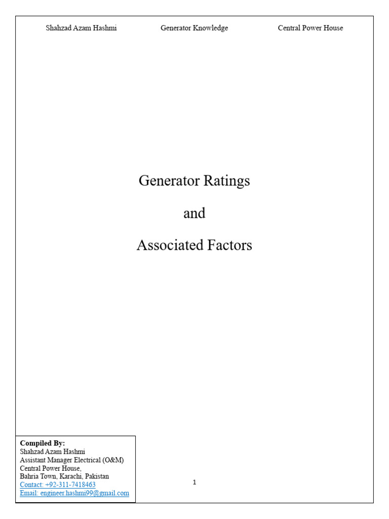 Generator Ratings and Associated Factors | PDF | Electric Generator ...