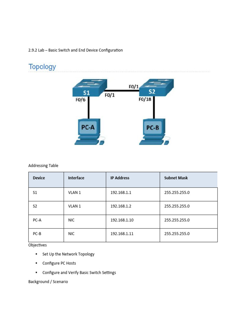 2 9 2 Lab - Basic Switch and End Device Configuration Answer | PDF | Ip Address | Computer Network