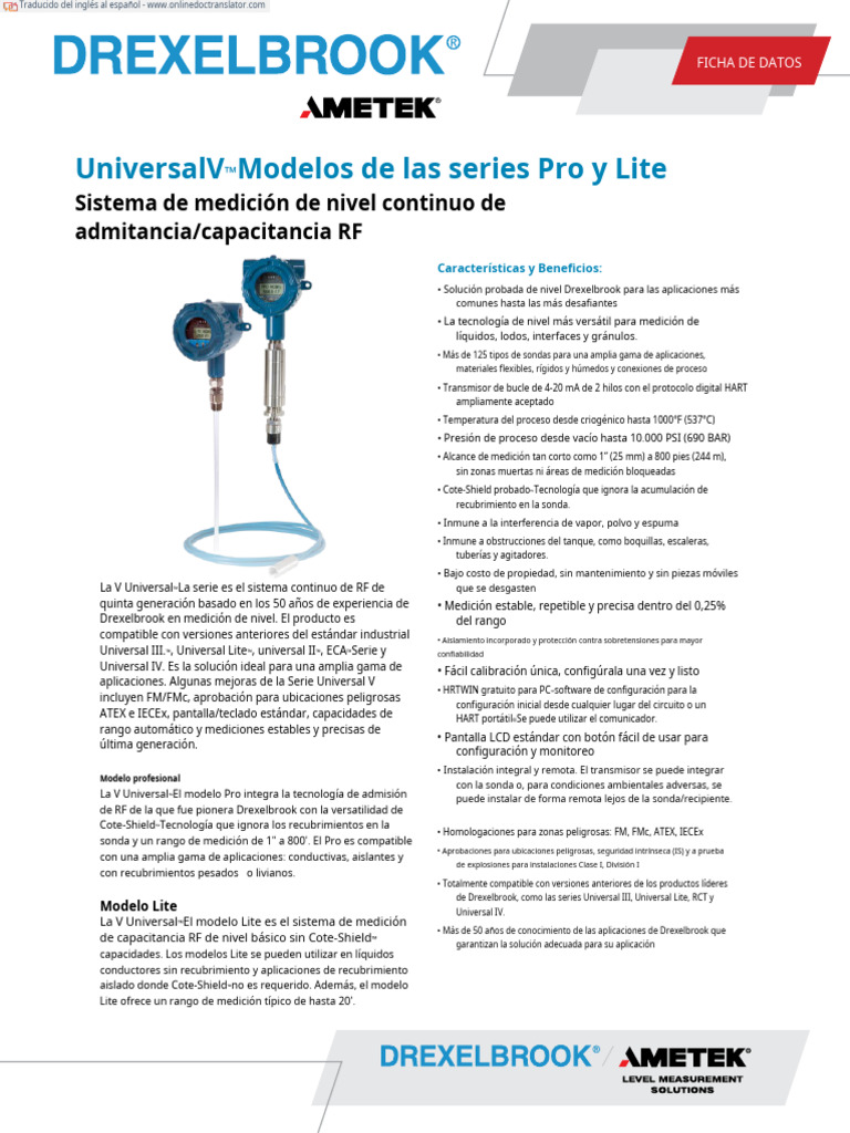 Datasheet Universal V Level System - En.es | PDF | Agua | Materiales
