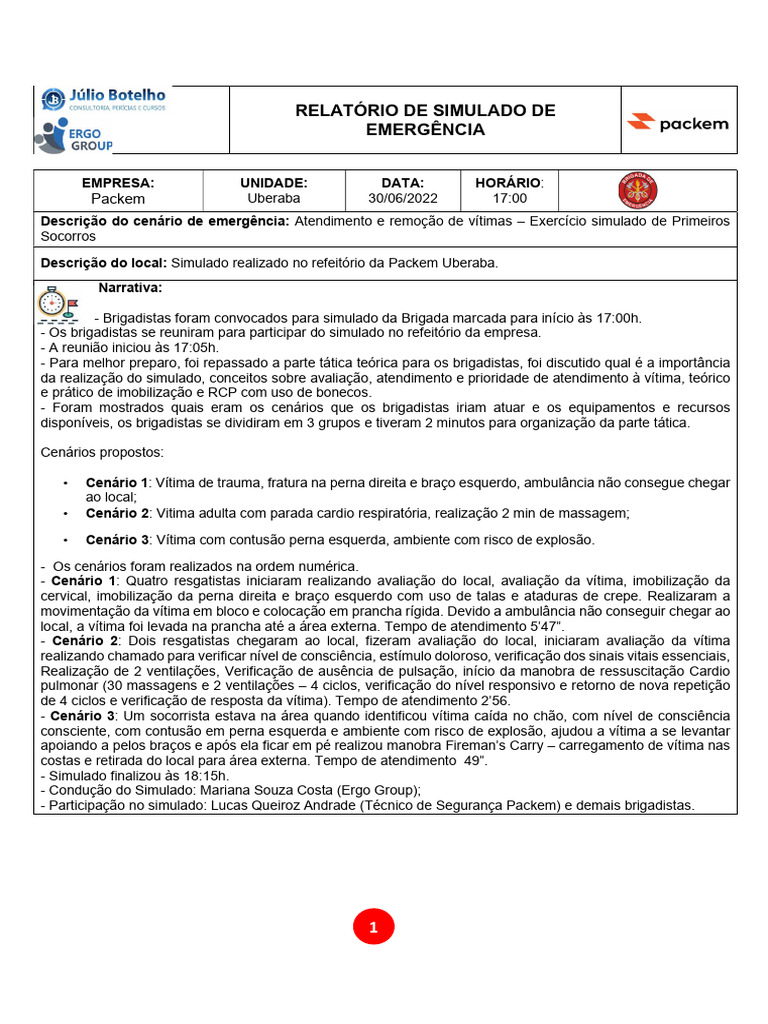 Relatório de Simulado de Emergência - 30 - 06 - 22 | PDF