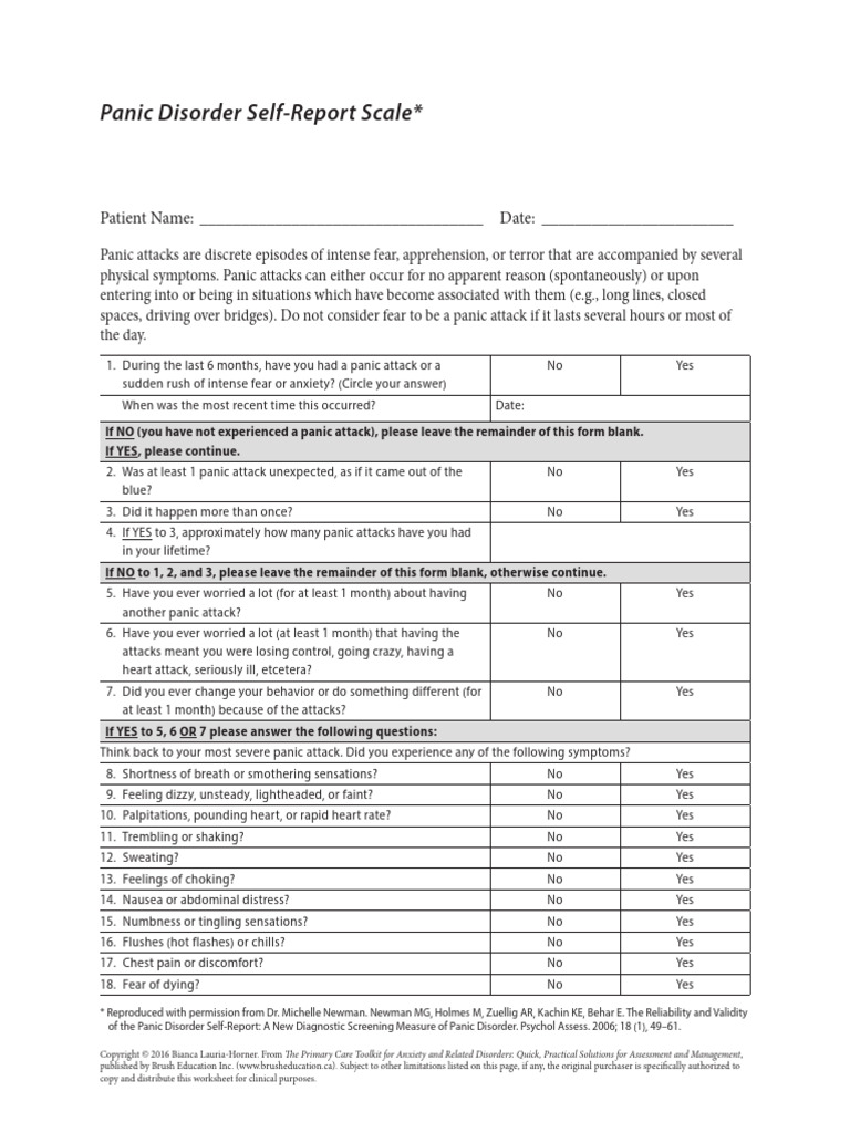 Panic Disorder Self-Report Scale | Download Free PDF | Panic Attack ...