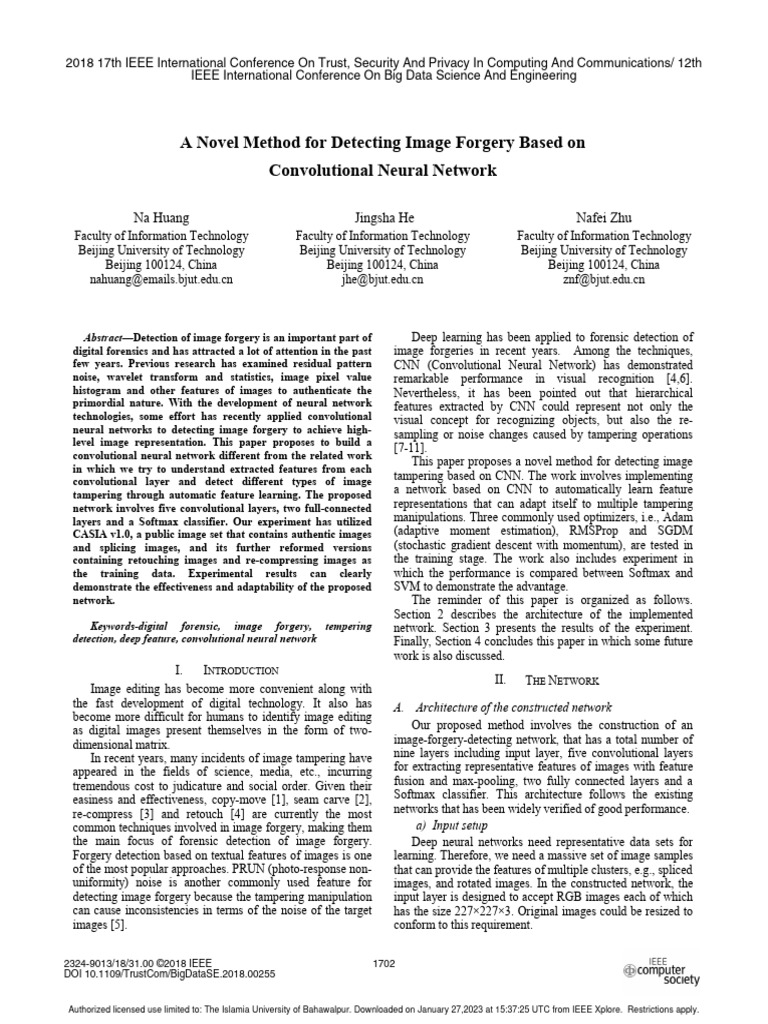 A Novel Method For Detecting Image Forgery Based On Convolutional