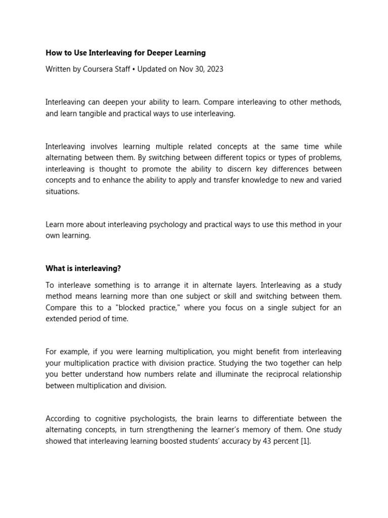 Interleaving Techniques for Educators | PDF | Recall (Memory) | Memory