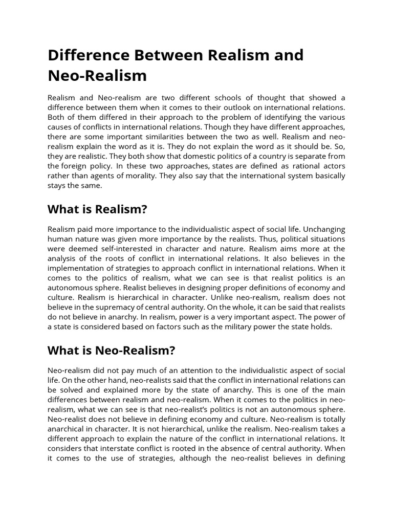 Topic-7-Difference Between Realism and Neo | PDF | Polarity ...