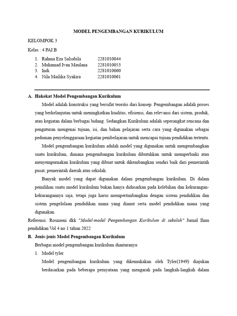 Kl.3. Model Pengembangan Kurikulum | PDF | Karier & Perkembangan | Pengembangan Diri