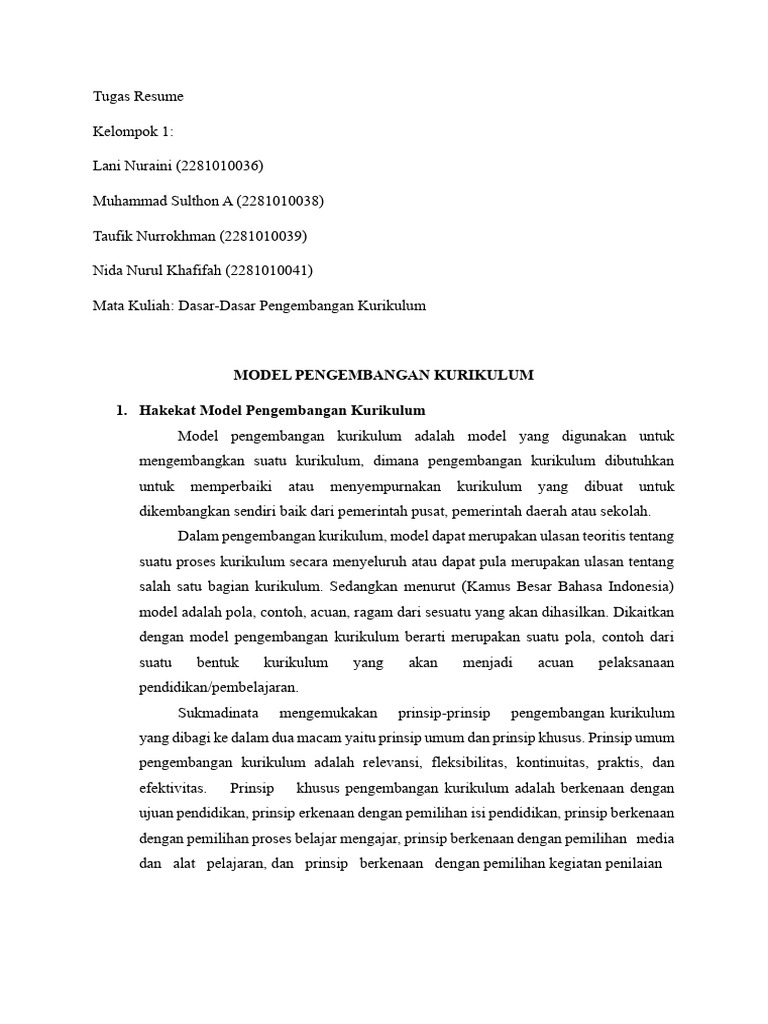 Model Pengembangan Kurikulum Pendidikan | PDF