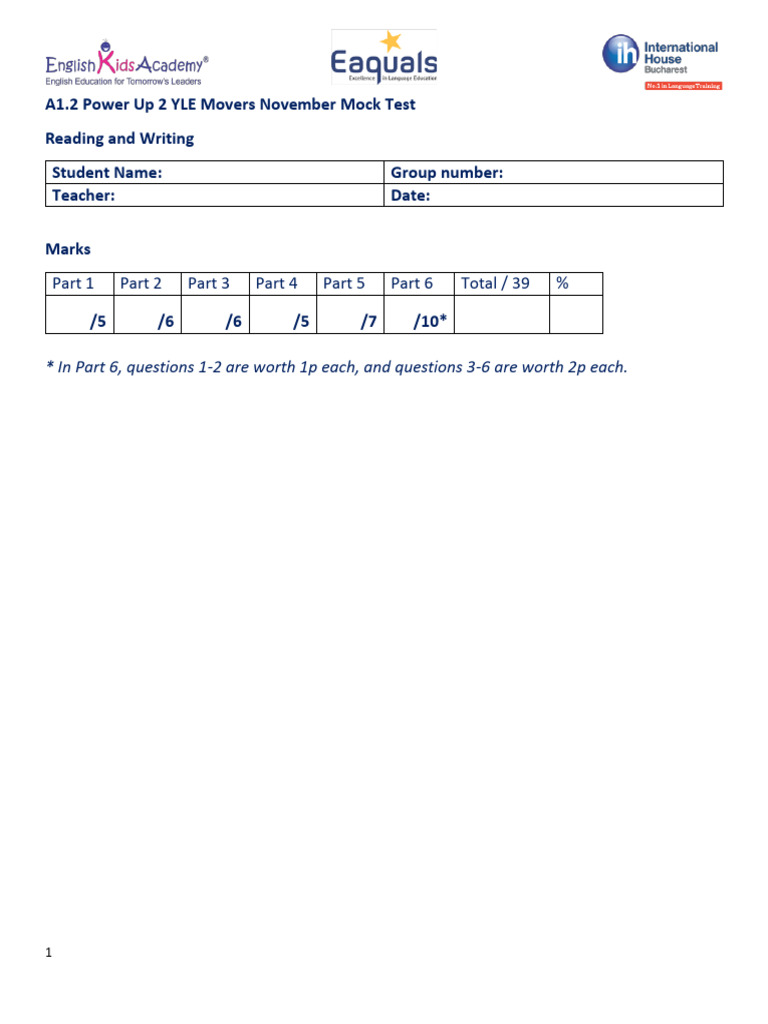 Power Up 2 Movers Nov Mock Test Reading and Writing | PDF