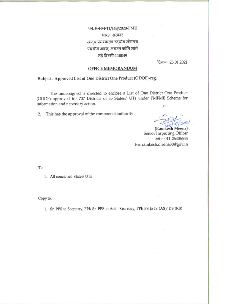 ODOP LIST OF 35 STATES AND UTs | PDF