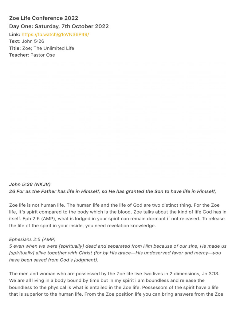 Zoe Life Conference 2022 | PDF | Jesus | Glory (Religion)