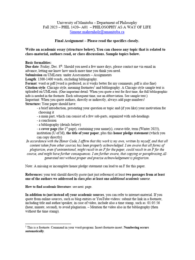 Handout Final Assignment Corrected Off | PDF | Stoicism | Note (Typography)