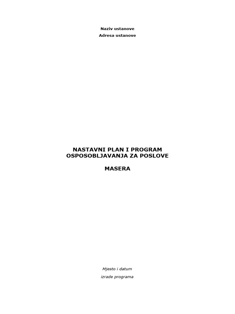 Program Osposobljavanja Za Poslove Masera | PDF