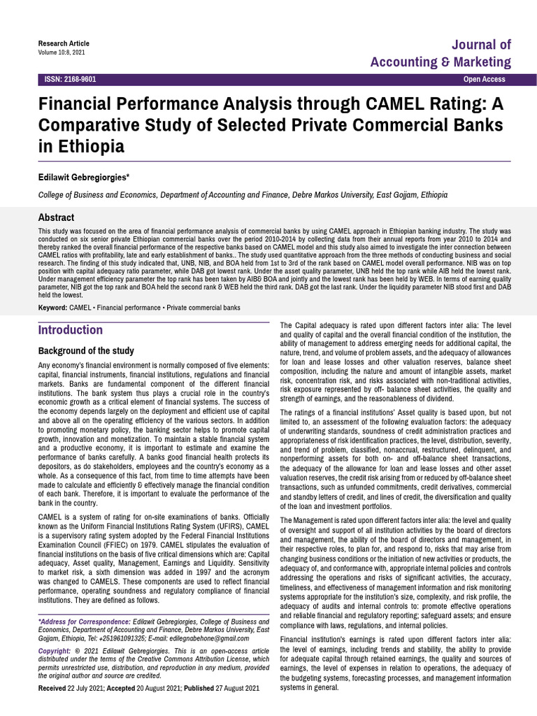 Financial Performance Analysis Through Camel Rating A Comparative Study ...