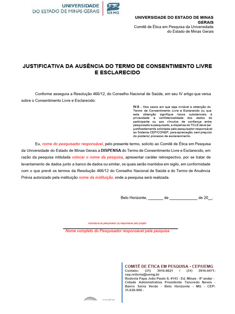 MODELO Termo Dispensa Tcle | PDF