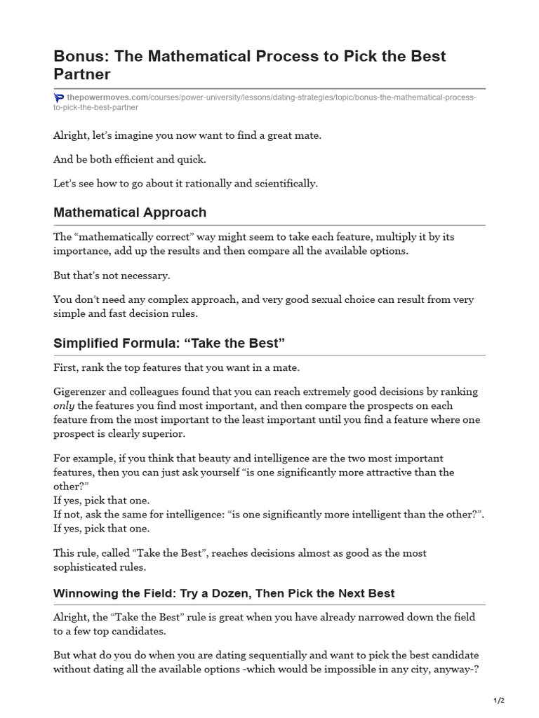 3.bonus The Mathematical Process To Pick The Best Partner | PDF ...