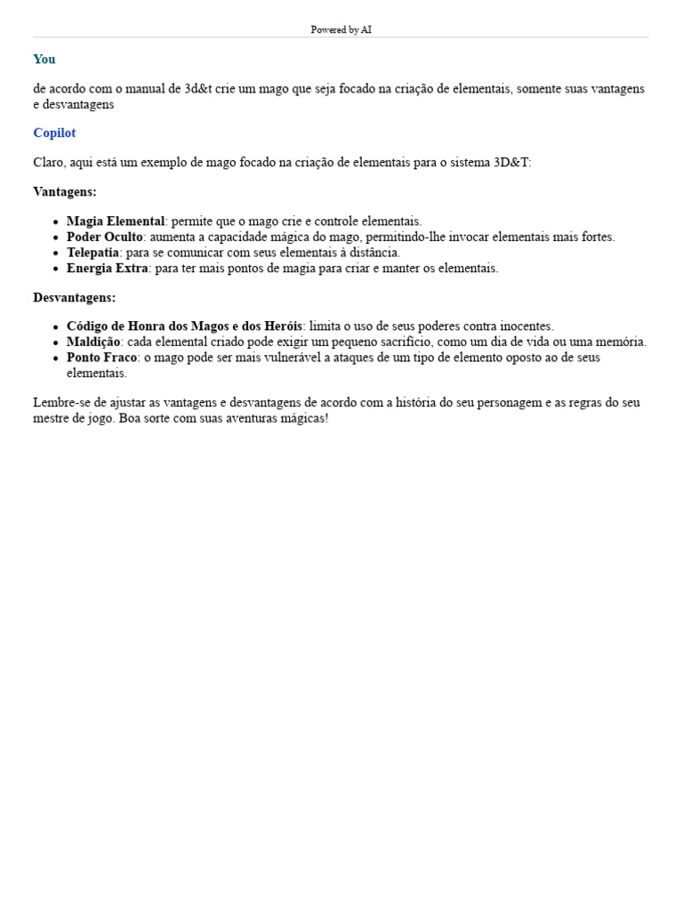 FICHA Mago Que Cria Elemental | PDF