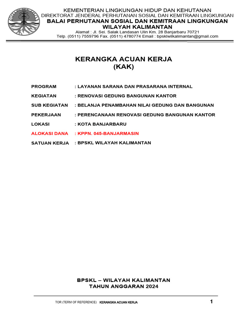 KAK Penataan Bangunan Gedung Kantor | PDF