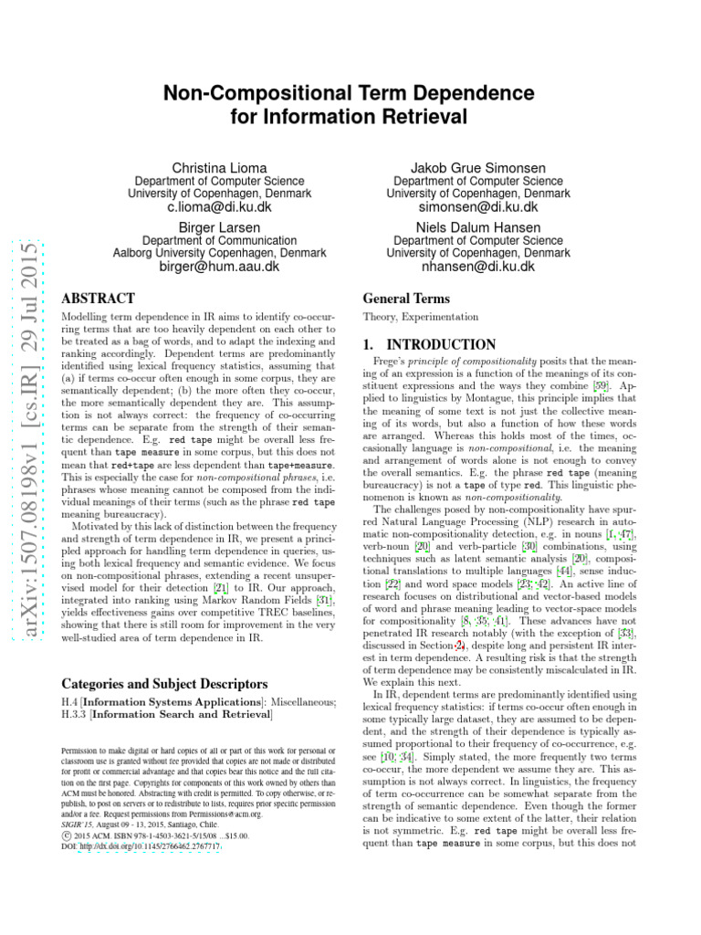 Non-Compositional Term Dependence For Information Retrieval | PDF | Information Retrieval | Quantile
