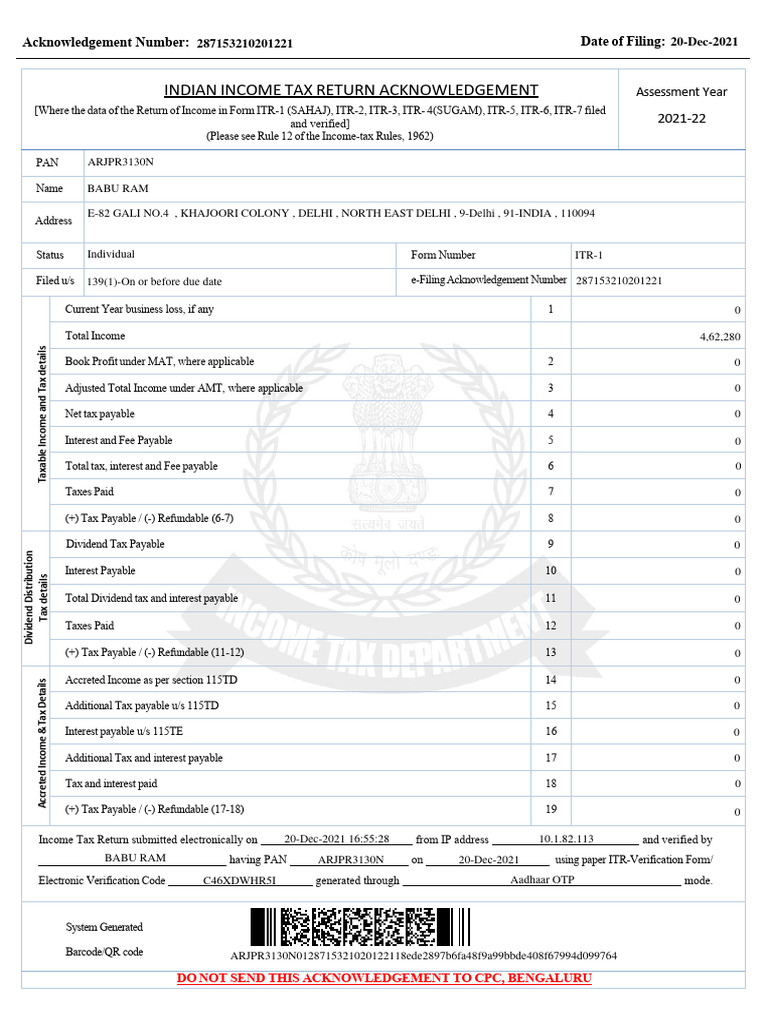BR Itr Receipt 20-21 | PDF | Government Finances | Personal Finance