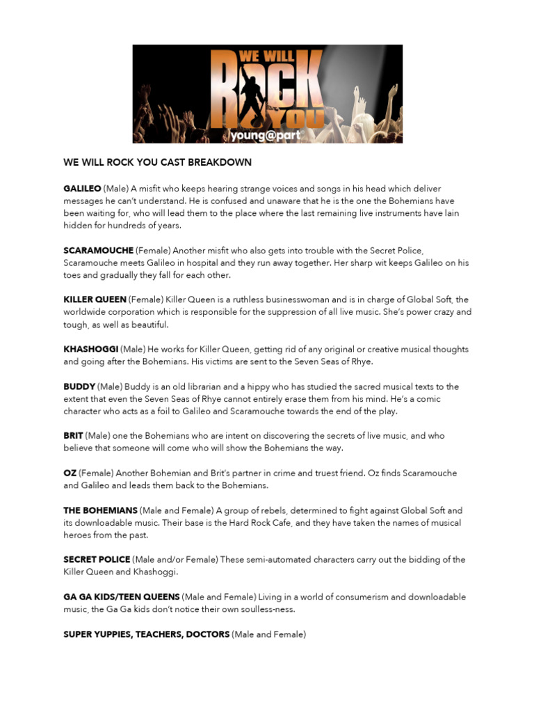 WE WILL ROCK YOU Casting Breakdown | PDF | Art