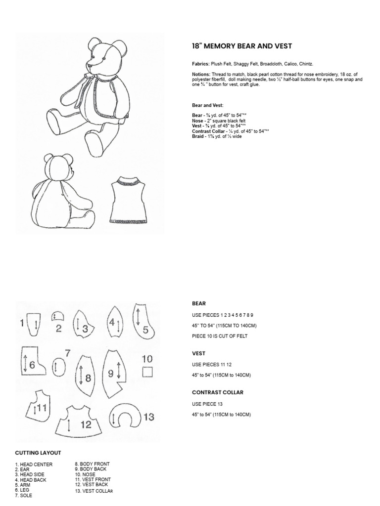 Memory Bear and Vest Sewing Guide | PDF | Seam (Sewing) | Sewing