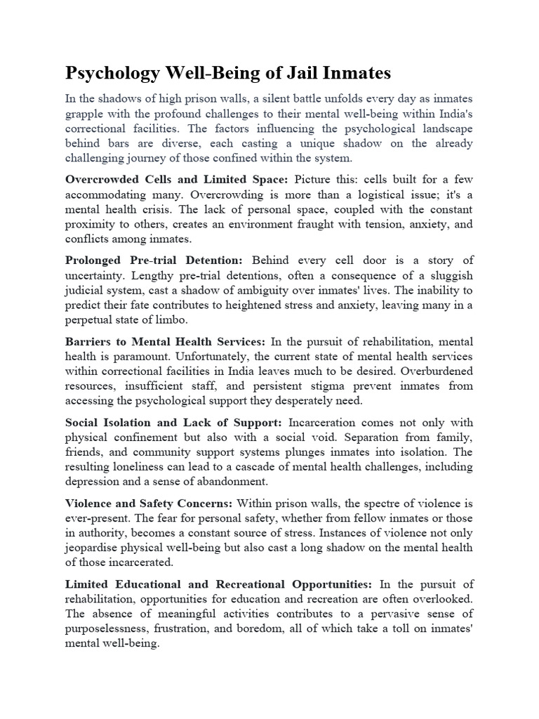 Mental Health Challenges in Indian Jails | PDF | Prison | Mental Health