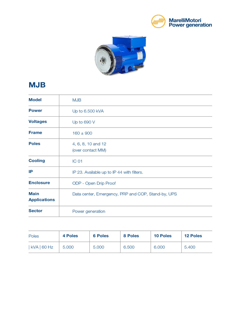 Spetsifikatsiya Marelli Motori Power Generation MJB | PDF | Electrical ...