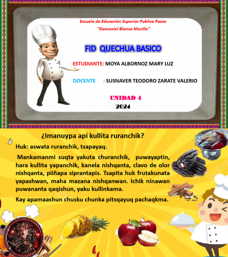 Receta de Mazamorra en Quechua | PDF