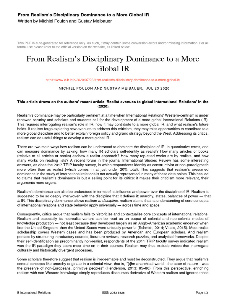 Realism | PDF | Realism (Arts) | International Relations
