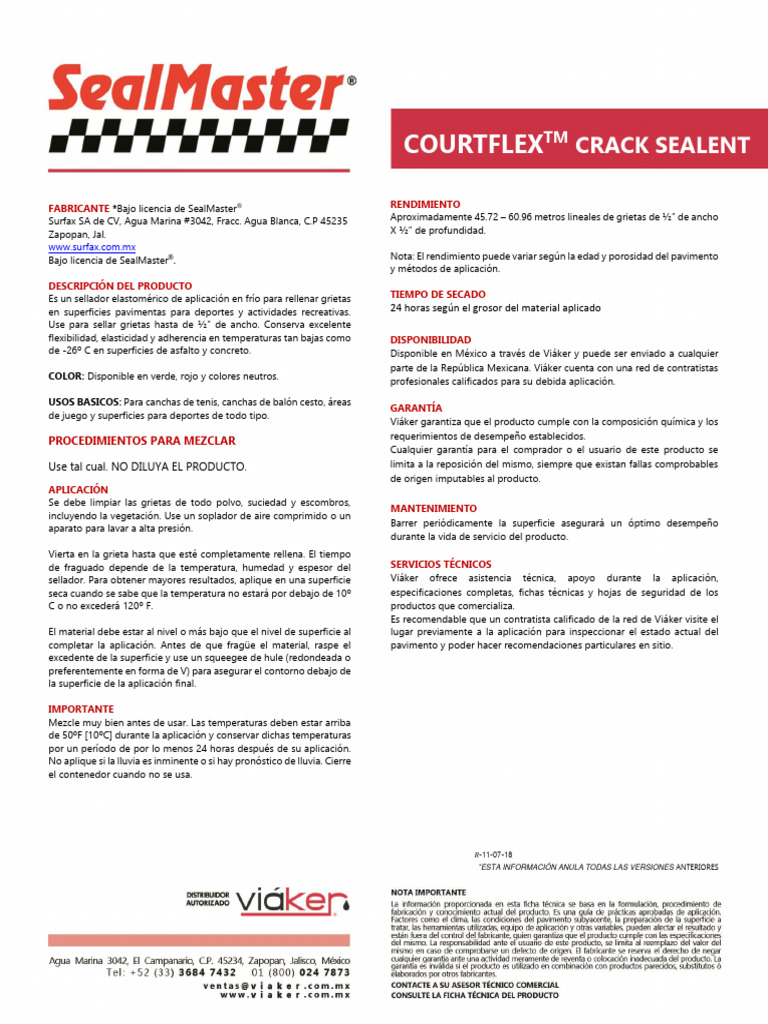 FT Sealmaster Courtflex Crack Sealant 2019 | PDF