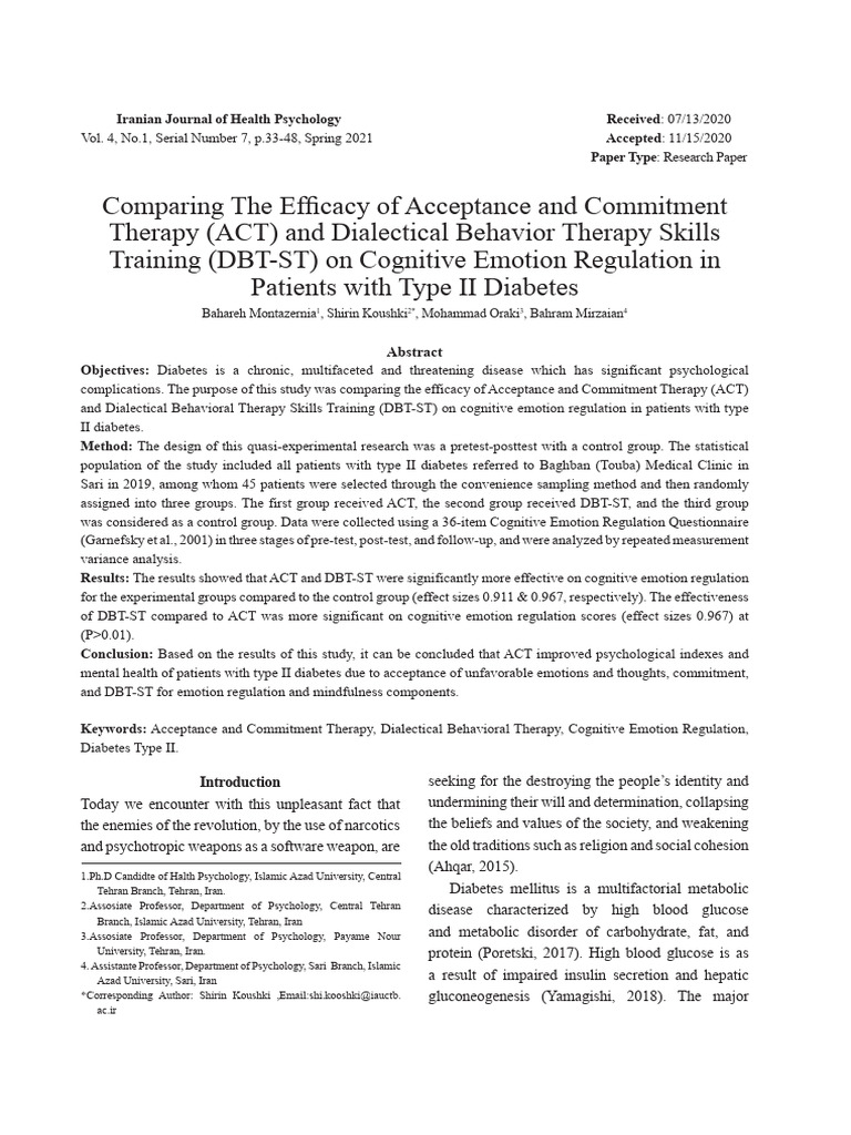 Comparing The Efficacy of Acceptance and | PDF | Psychotherapy | Cognitive Behavioral Therapy