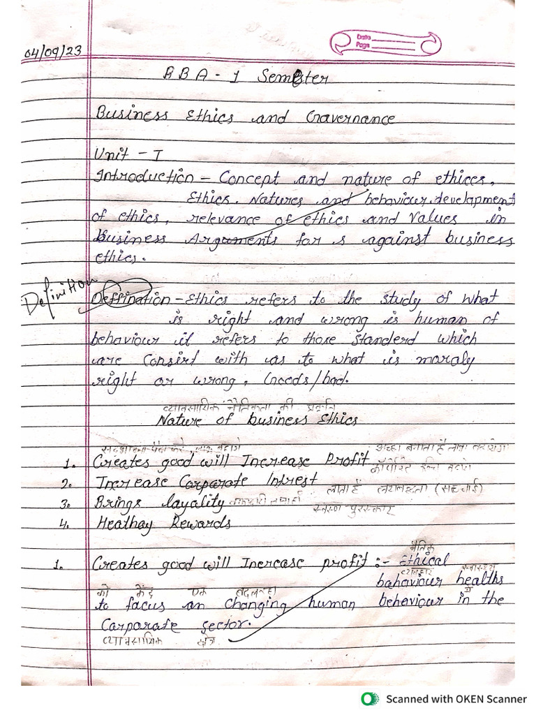 Business Ethics Unit 1 Notes | PDF
