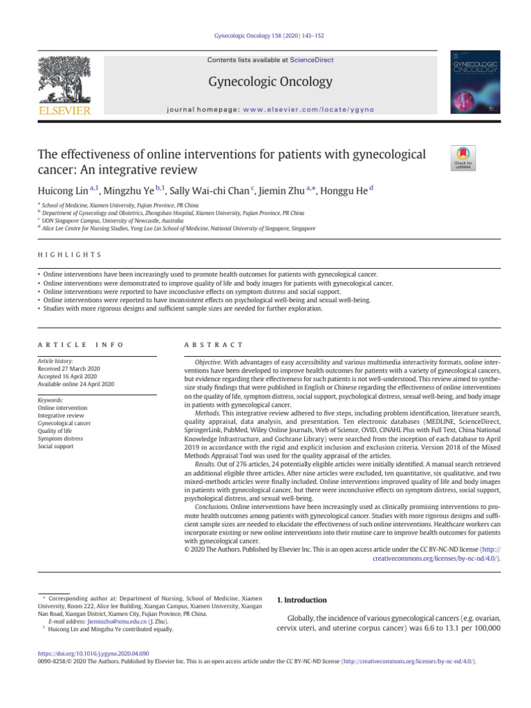 2020 - Lin - Online Interventions For Pats With Gyn Cancer | PDF ...