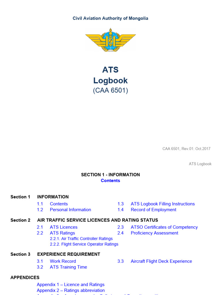 Mongolia ATS Logbook Guide | PDF | Air Traffic Control | Aviation
