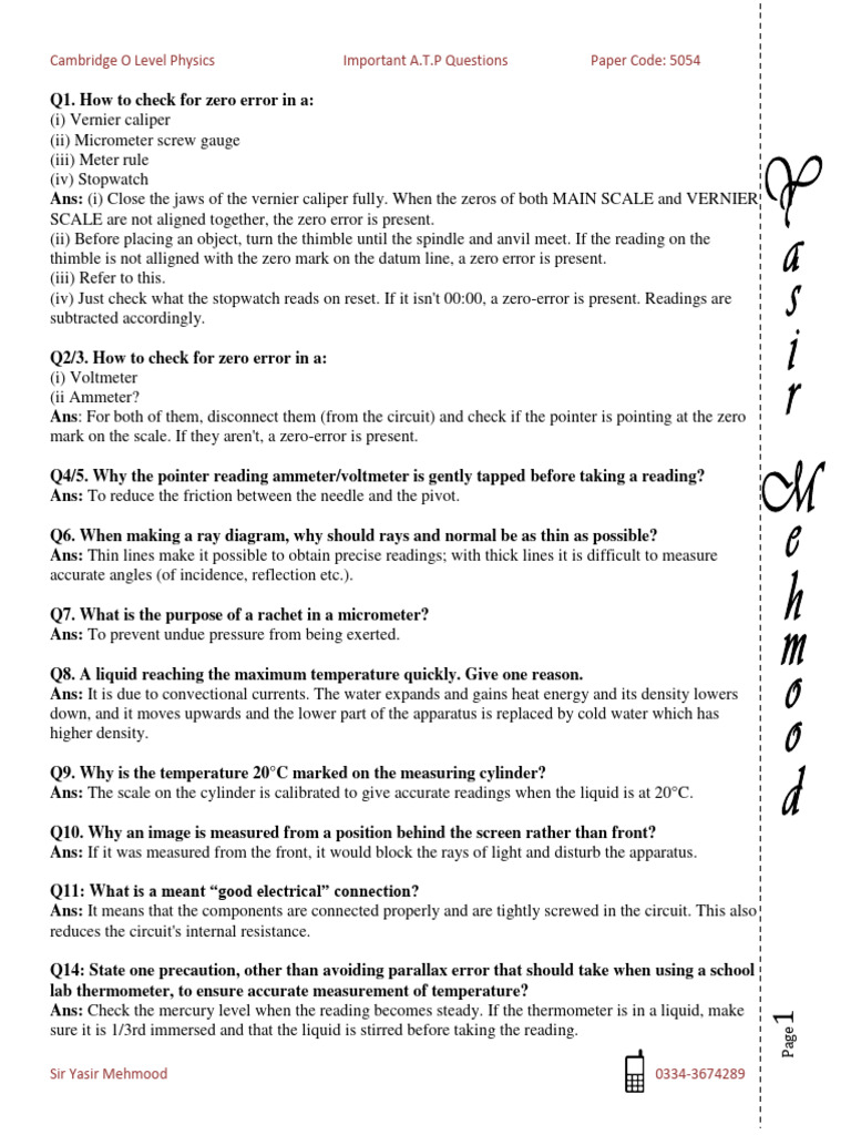 ATP Question Answers Physics | PDF | Thermometer | Temperature