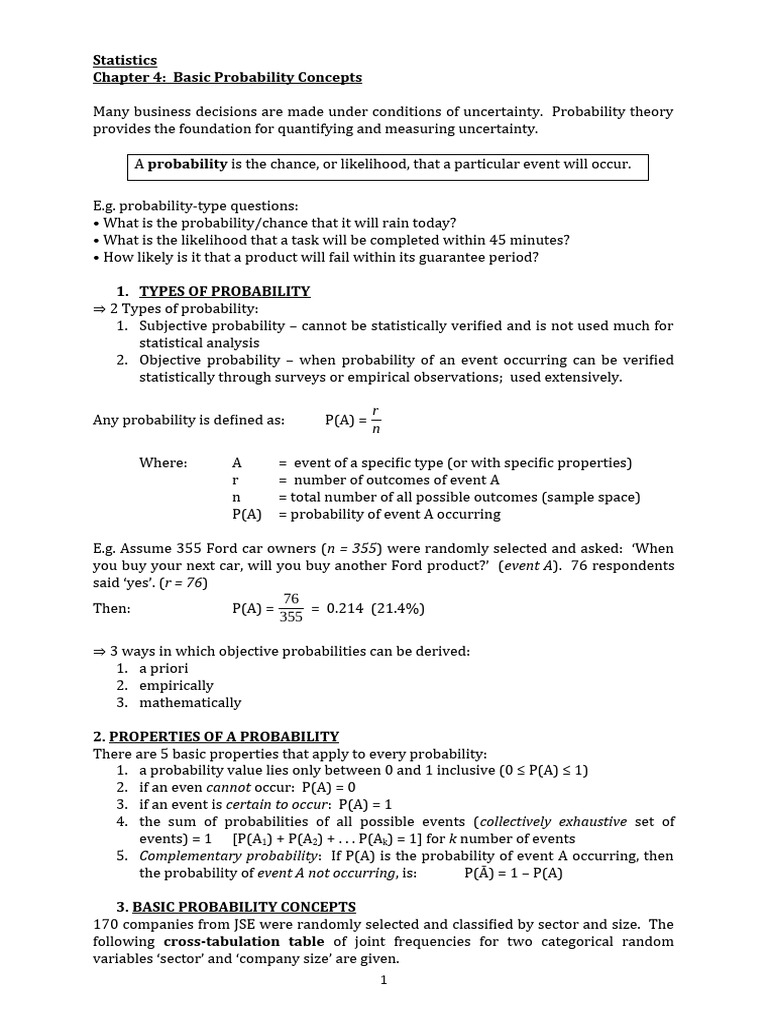 Chapter 4 Notes - Probability | PDF | Probability | Statistics