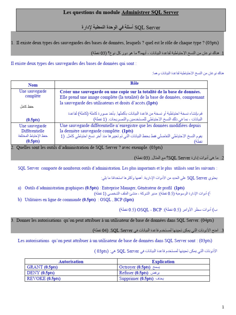 Les Questions Du Module Administrer SQL Server | PDF