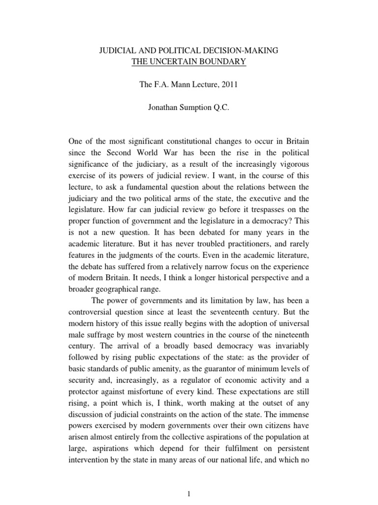 Sumption Mann Lecture Final | PDF | Roe V. Wade | Judiciaries