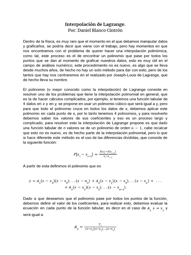 Tarea - 5 - Interpolación de Lagrange | PDF | Análisis matemático | Conceptos matemáticos