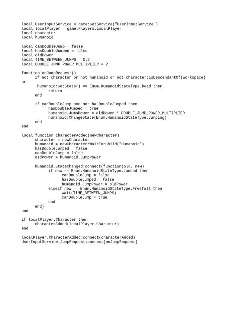 Roblox Double Jump Script | PDF Roblox Double Jump Script | PDF