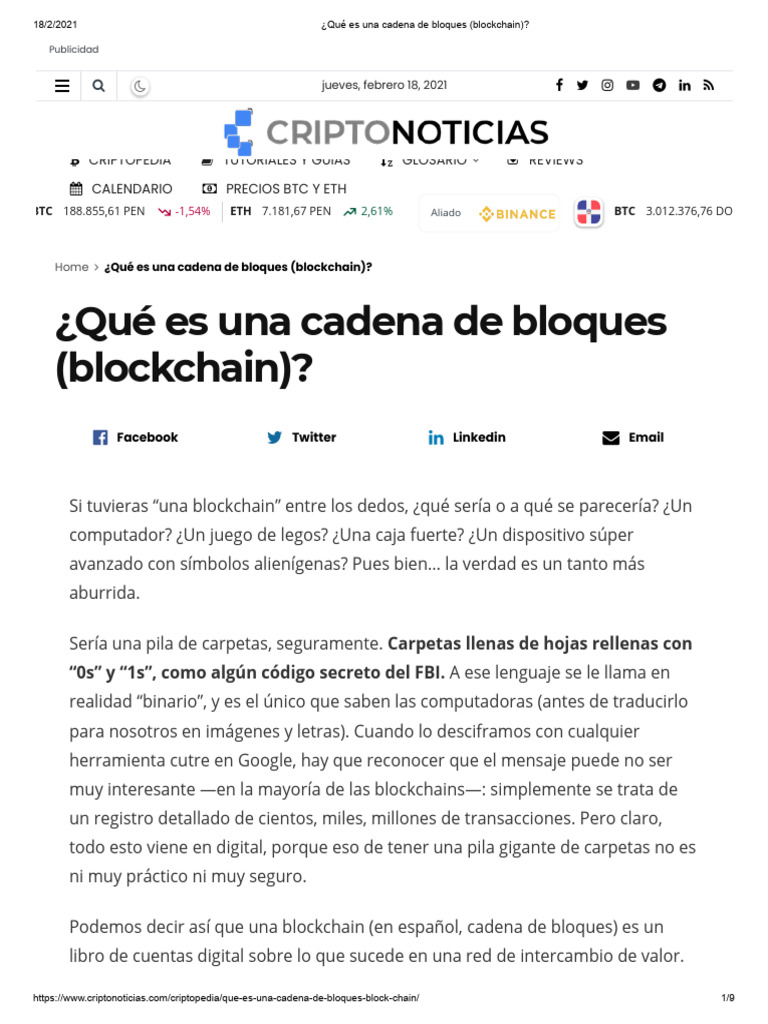 Qué Es Una Cadena de Bloques (Blockchain) | PDF | Criptomoneda | Bitcoin