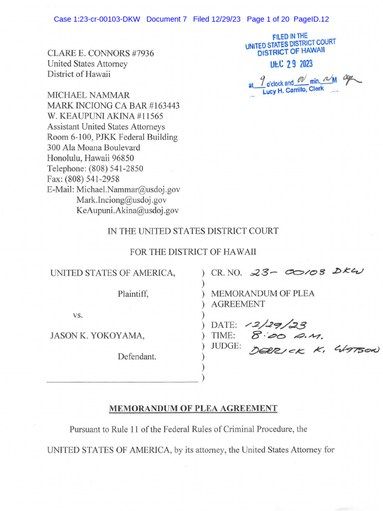 Jason Yokoyama Plea Agreement Summary | PDF | Plea | Prosecutor
