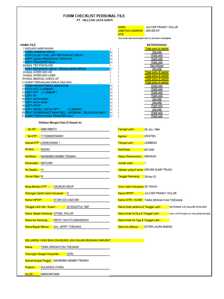 4, Template Ceklist Karyawan (Juliver Frandy Wulur) | PDF